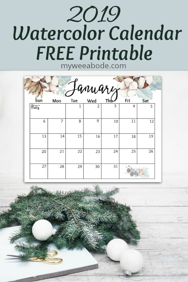 Free 2019 Printable Watercolor Calendar
