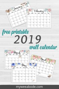 Free 2019 Printable Watercolor Calendar