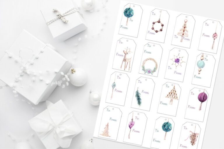 Free Watercolor Boho Christmas Gift Tags