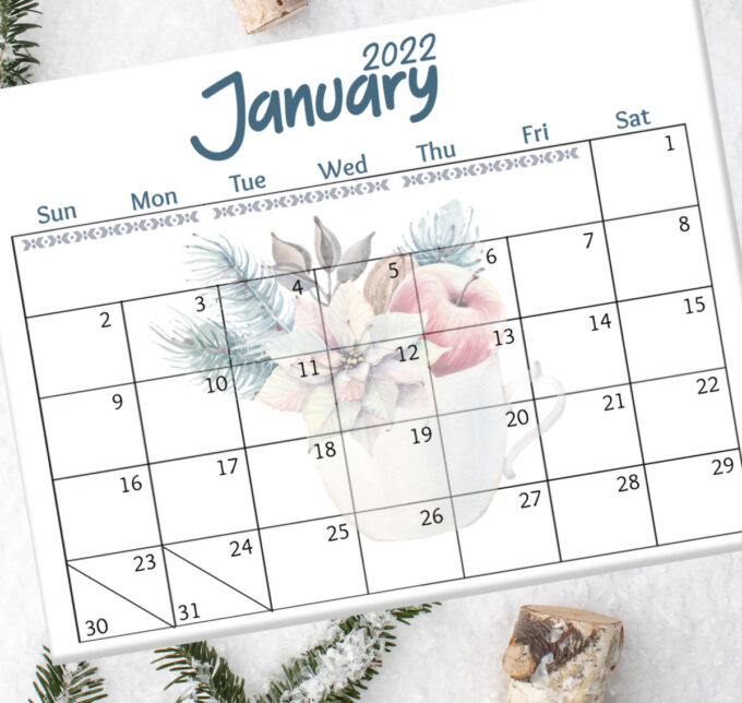 Free 2022 Printable Calendar in Watercolor
