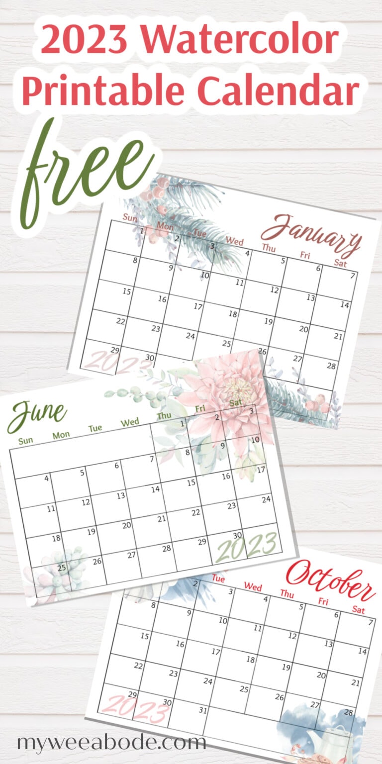 Free 2023 Watercolor Calendar Printable