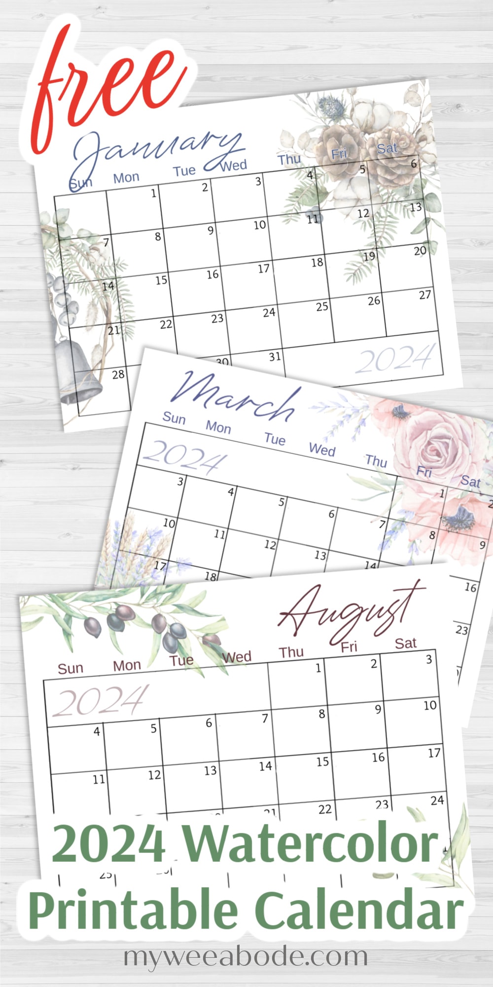 Free 2024 Printable Watercolor Calendar